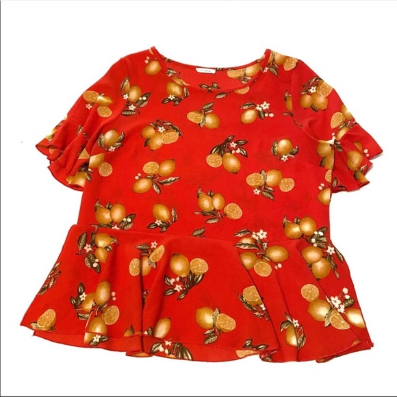 So Perla | Tops | So Perla Red Lemon Top Sz Med | Poshmark